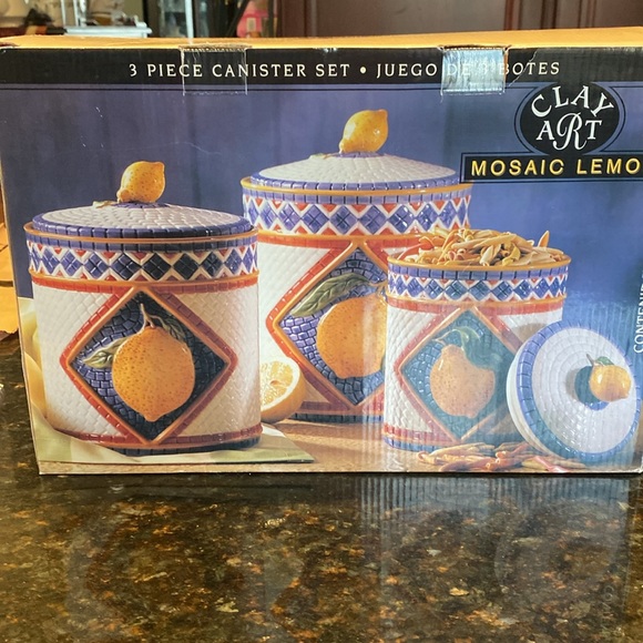 Clay Art | Kitchen | Nib Vintage Clay Art Mosaic Lemon 3pc Canister Set ...